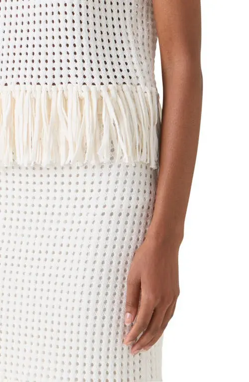 Akris Fringe Hem Mesh Knit Cotton Shell