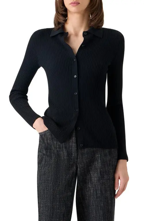 Akris Fitted Merino Wool Rib Cardigan - Black