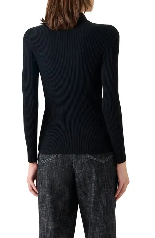 Akris Fitted Merino Wool Rib Cardigan - Black