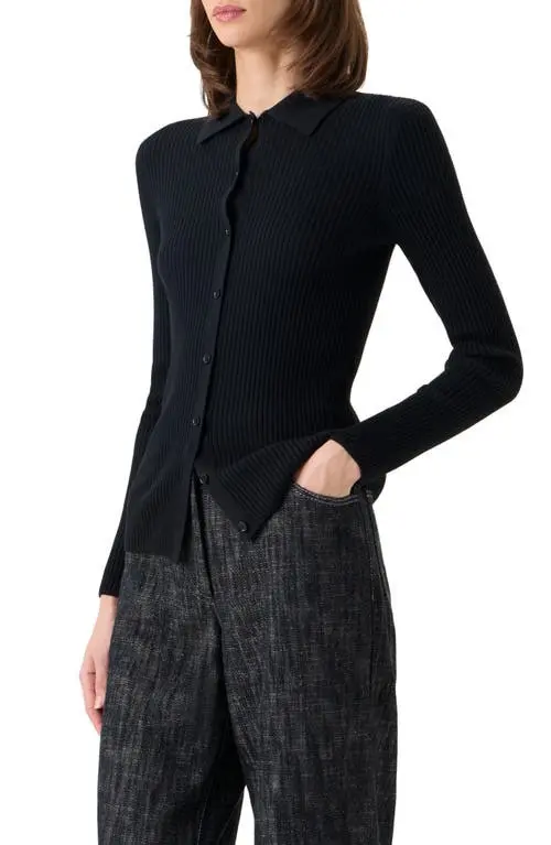 Akris Fitted Merino Wool Rib Cardigan - Black