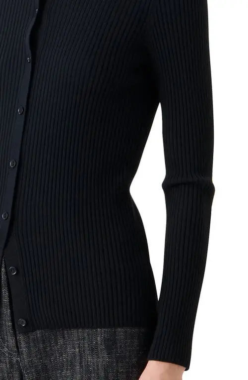 Akris Fitted Merino Wool Rib Cardigan - Black