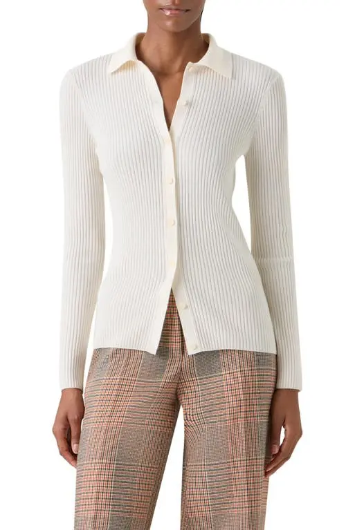 Akris Fitted Merino Wool Rib Cardigan - Cream