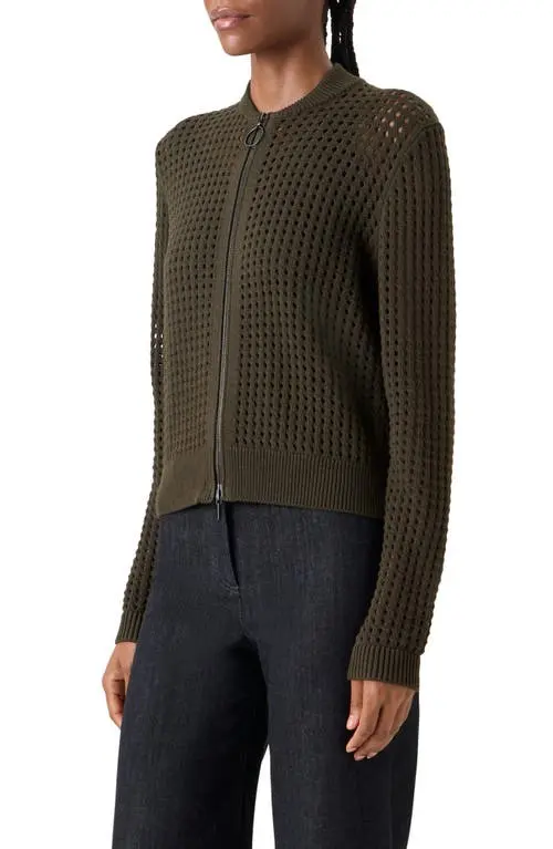 Akris Chunky Open Stitch Zip Cardigan - Olive