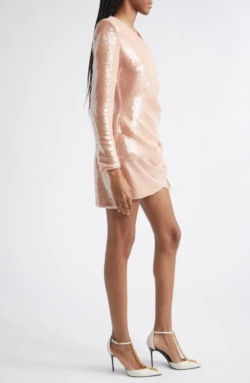 Balmain Sequin Long Sleeve Minidress - 4hm Rose