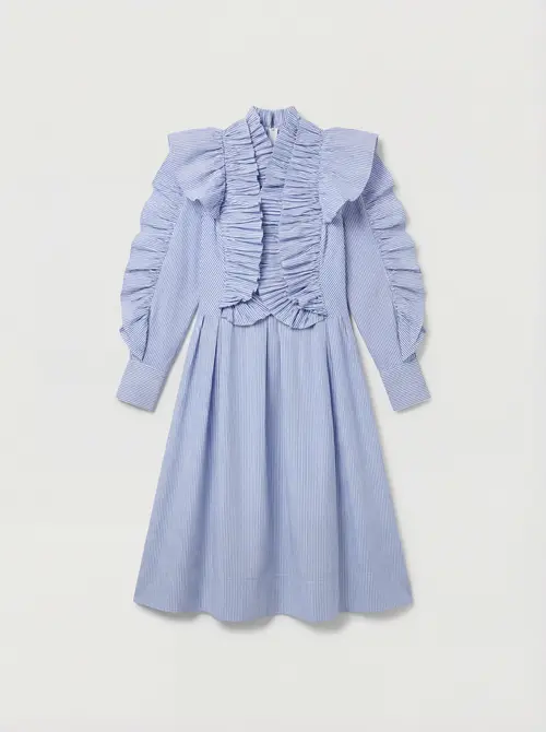 Karen Millen High Neck Pleated Ruffle Midi Dress With Architectural Sleeves