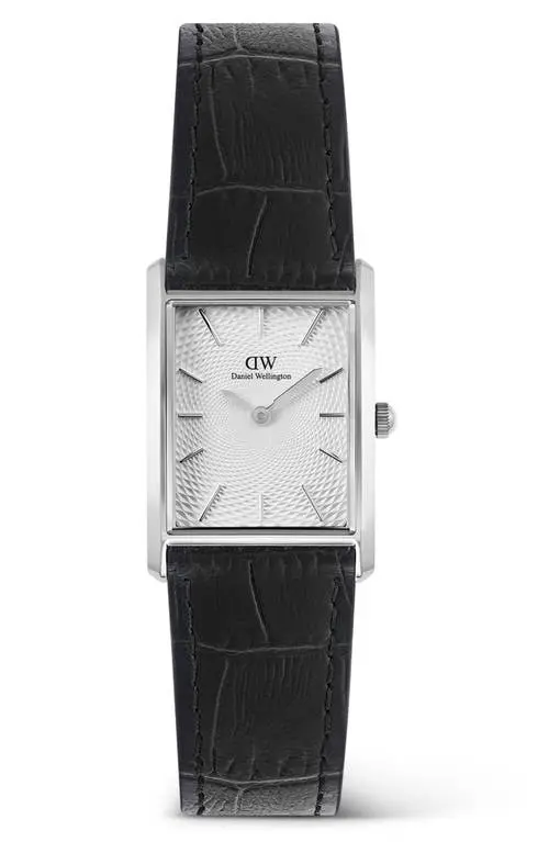 DANIEL WELLINGTON Bound Tank Leather Strap Watch - Silverone