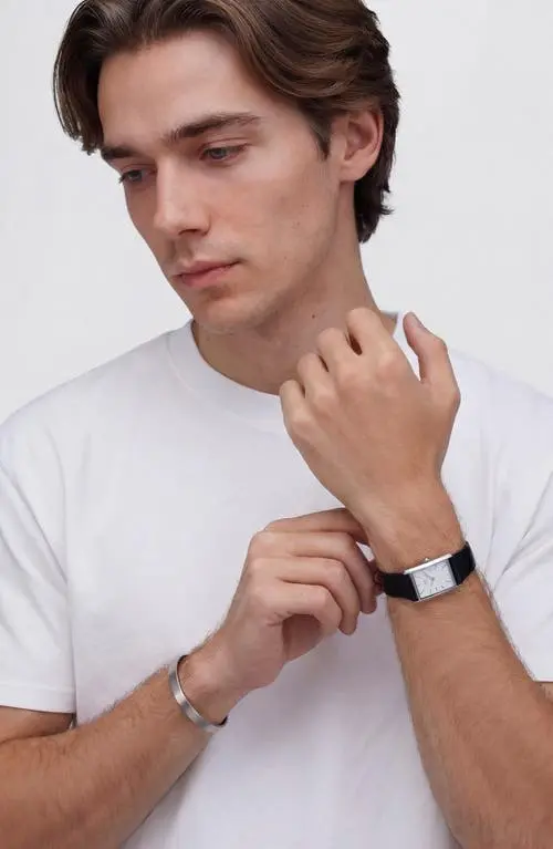DANIEL WELLINGTON Rectangular Tank Leather Strap Watch