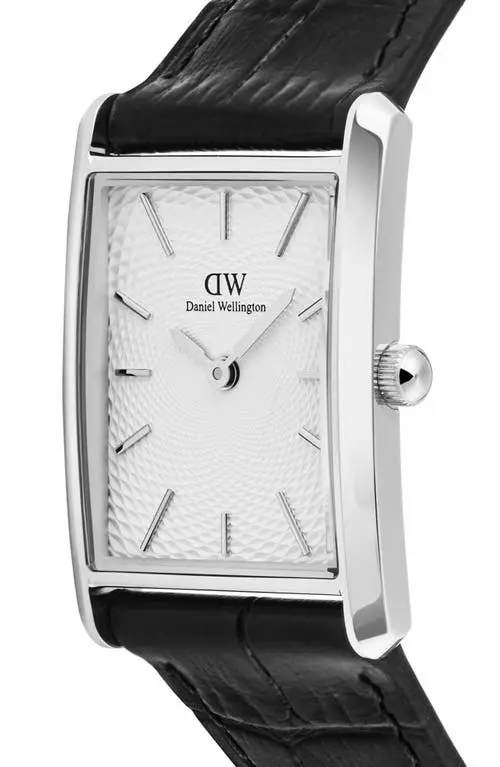 DANIEL WELLINGTON Rectangular Tank Leather Strap Watch
