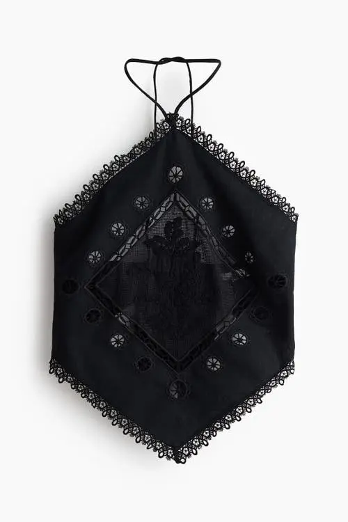 H&m Lace-detail Halterneck Top - Black