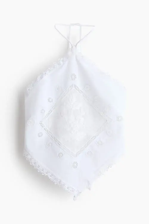 H&m Lace Detail Halterneck Top - White