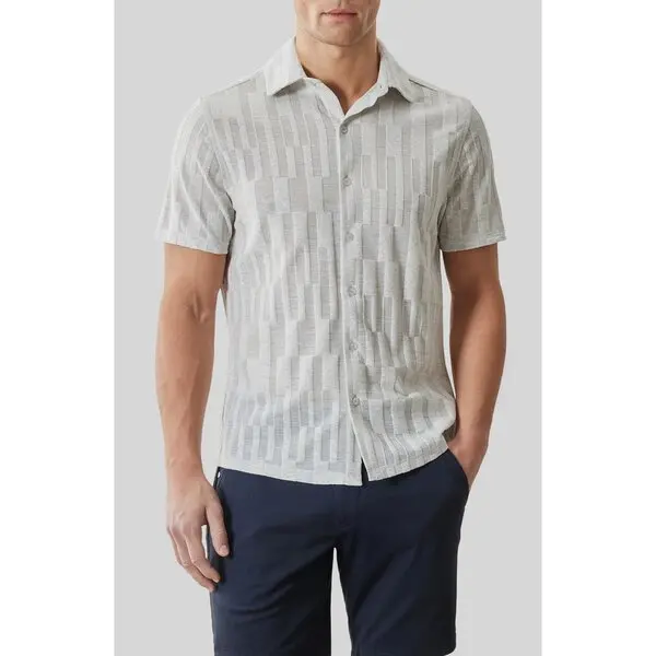 Robert Barakett Vessar Texture Knit Short Sleeve Button-up Shirt - Swan