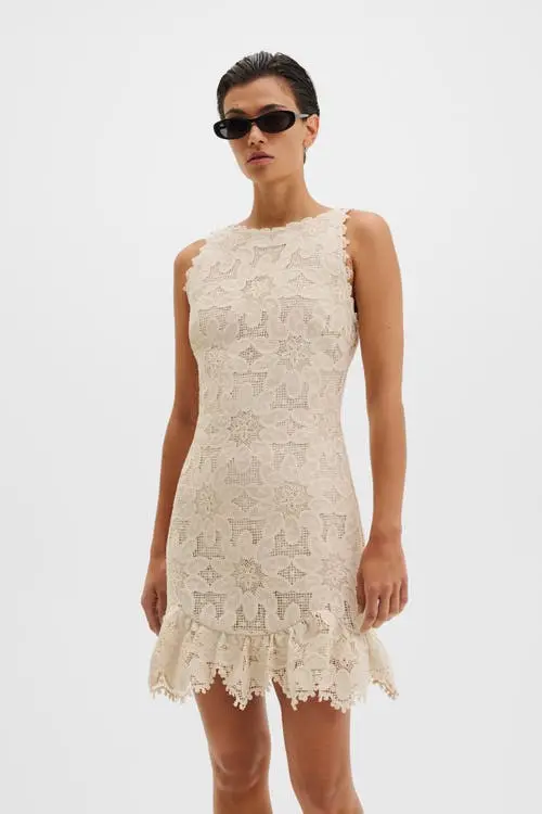 MALINA Miranda Ruffled Guipure Lace Mini Dress