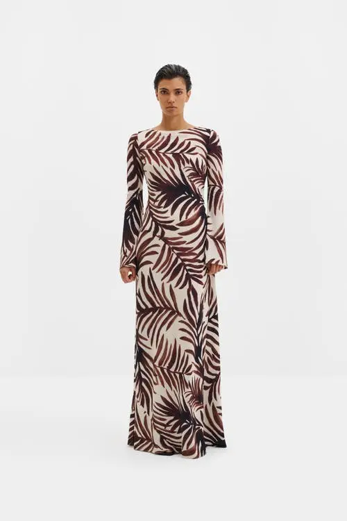 MALINA Jennelie Open Back Chiffon Maxi Dress - Burnt Leaf
