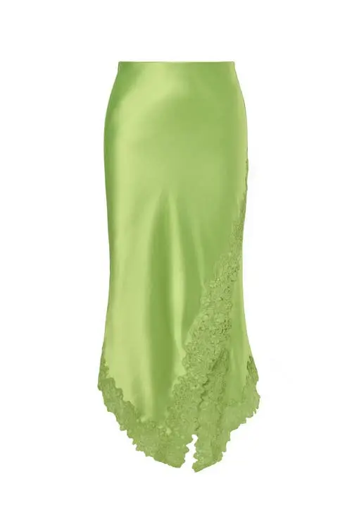 MALINA Asymmetric Lace Hem Midi Skirt - Lime
