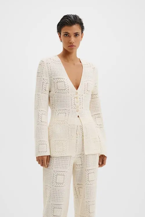 MALINA Mirella Fitted Crochet Cardigan - Vanilla