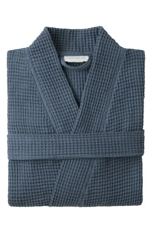 COYUCHI Gender Inclusive Organic Cotton Waffle Texture Robe - Neptune