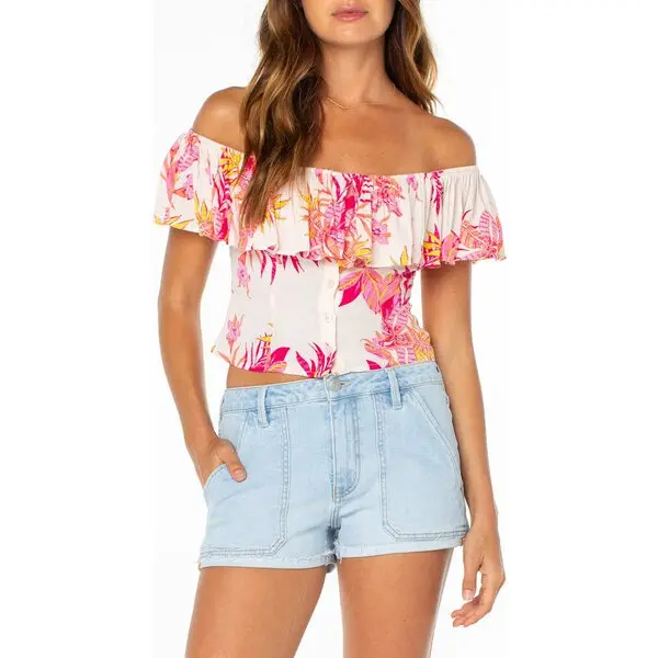 Roxy Clear Sky Botanical Off The Shoulder Button-up Top - Dew