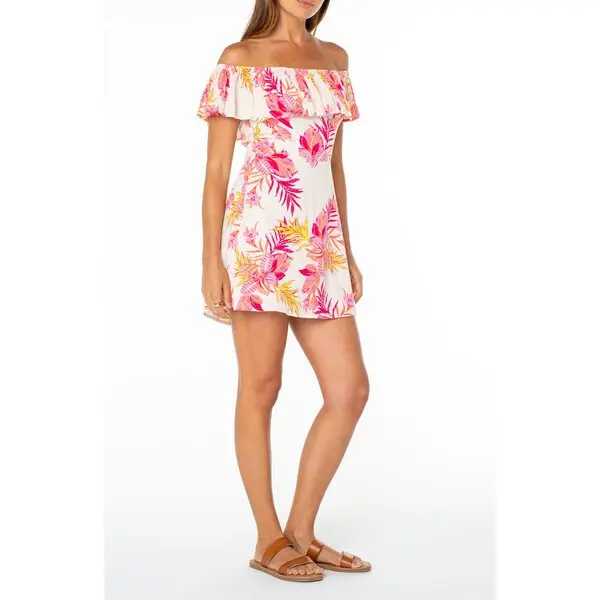 Roxy Off-the-shoulder Mini Sundress With Flutter Detail - Dew