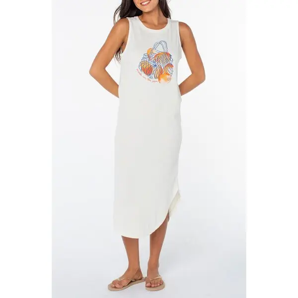 Roxy Made In The Sun Wildflower Cotton Midi Sundress - Cloud Dancer