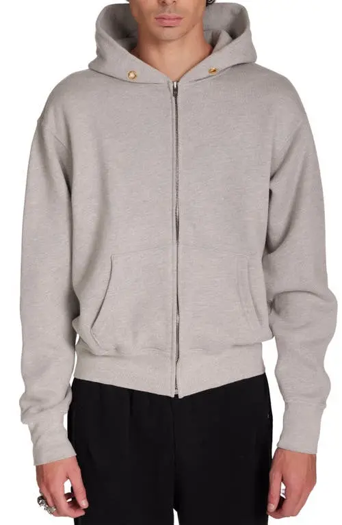 LES TIEN Heavyweight Cropped Zip Hoodie - Heather Grey