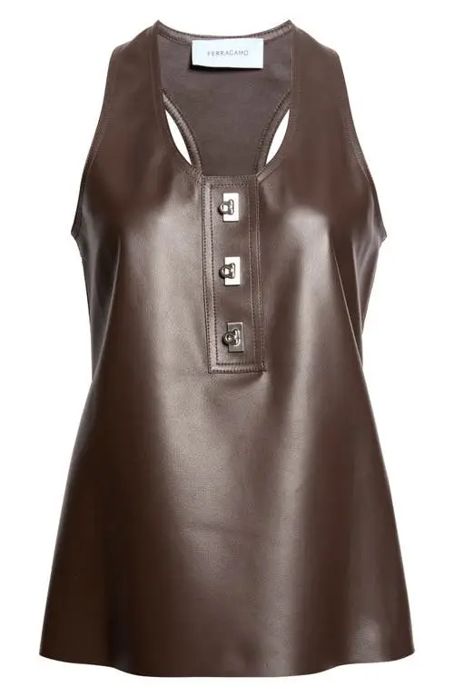 FERRAGAMO Racerback Napa Leather Tank - Expresso