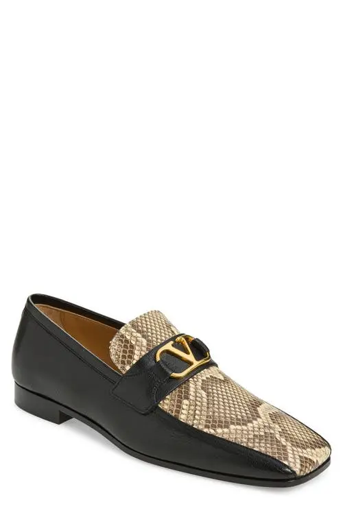 Valentino Garavani Signature Vlogo Python Embossed Loafer - Black/cream
