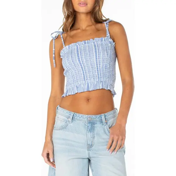 Roxy Avalon Stripe Smocked Crop Top - Cornflower