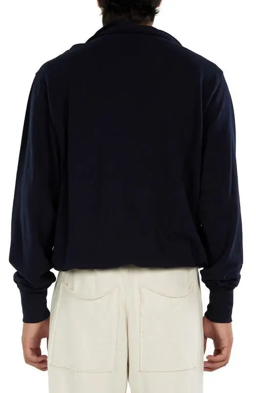 LES TIEN Pique Banded Half Zip Yacht Pullover - Navy