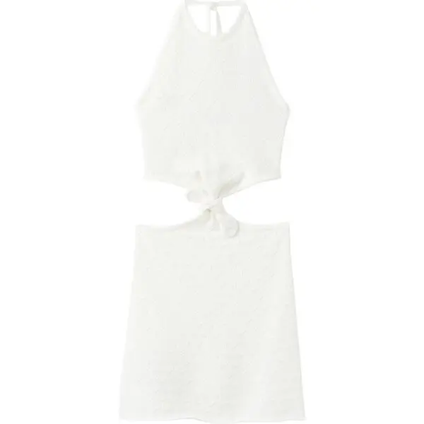 Mango Knit Front Knot Cutout Halter Neck Minidress - Off White