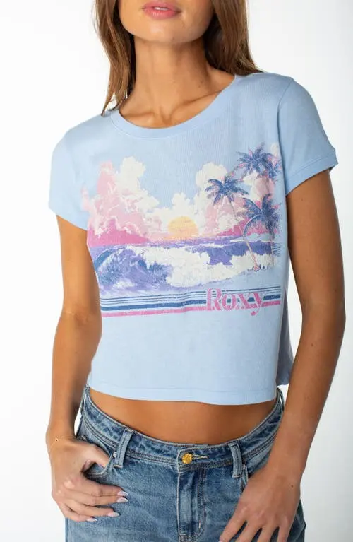 Roxy Salt Sunrise Graphic Cotton Crop T-shirt - Cerulean