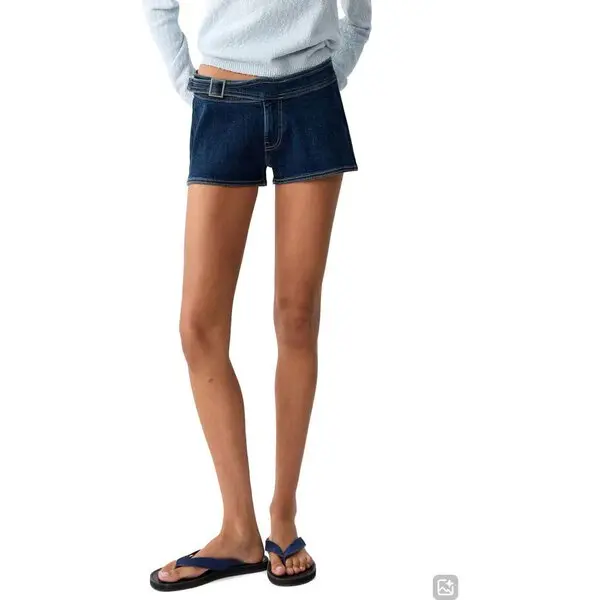 Mango Belted Denim Minishorts - Dark Blue