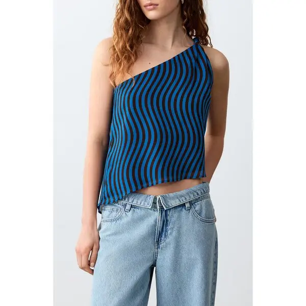 Mango Wavy Stripe Asymmetrical Shell - Vibrant Blue