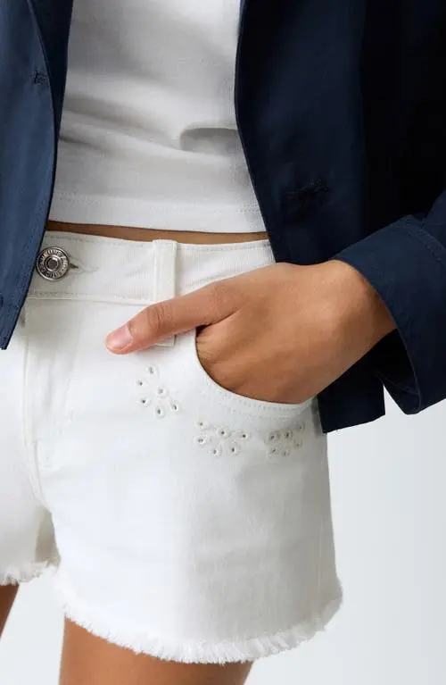 Mango Embroidered Eyelet Stretch Denim Shorts