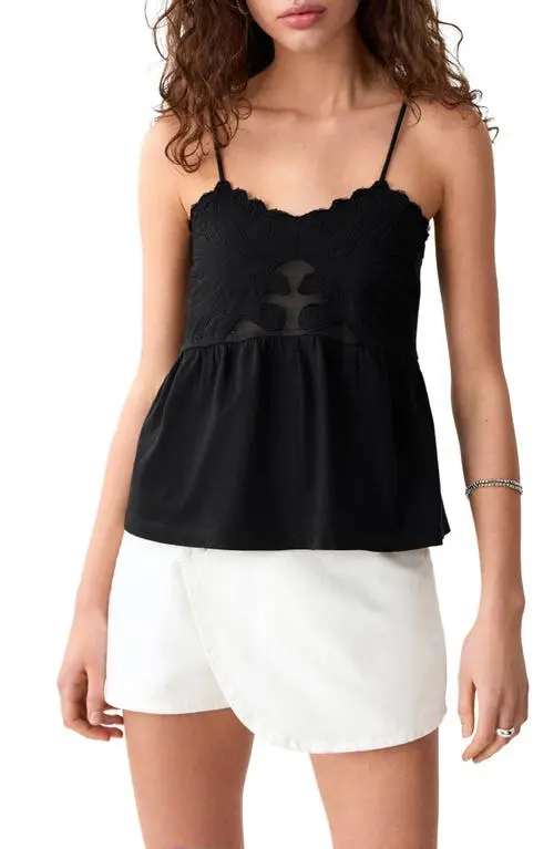 Mango Embroidered Peplum Camisole - Black