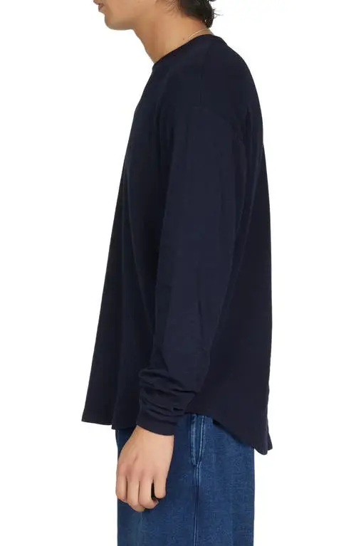 LES TIEN Double Jersey Baseball Hem Long Sleeve Tee - Navy