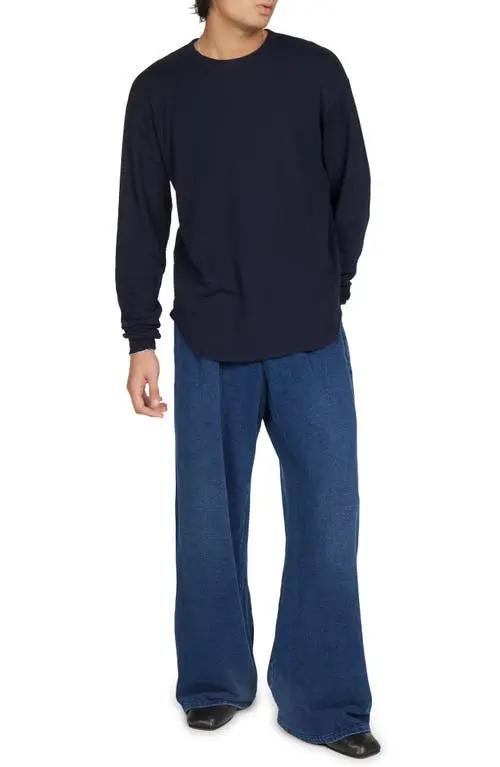 LES TIEN Double Jersey Baseball Hem Long Sleeve Tee - Navy