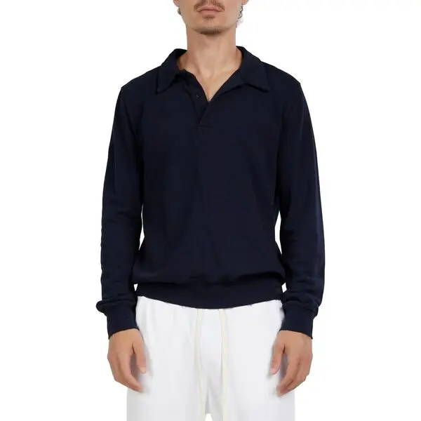 LES TIEN Pique Tennis Polo - Navy