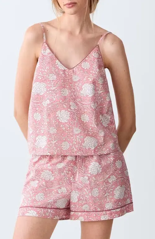 Mango Floral Print Cotton Short Pajamas - Pink
