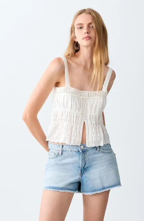 Mango Low Rise Frayed Denim Shorts
