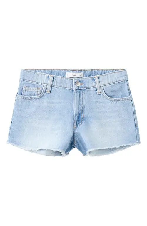 Mango Low Rise Frayed Denim Shorts