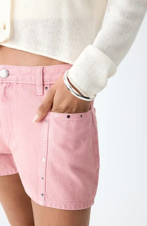 Mango Low Rise Studded Denim Shorts - Pink