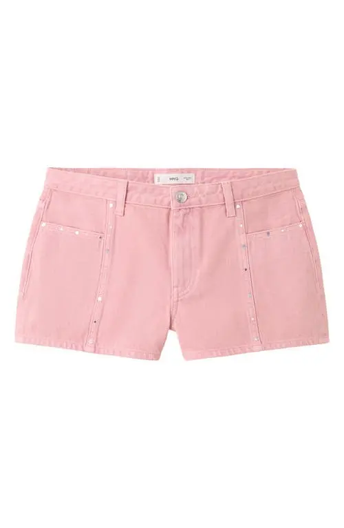 Mango Low Rise Studded Denim Shorts - Pink