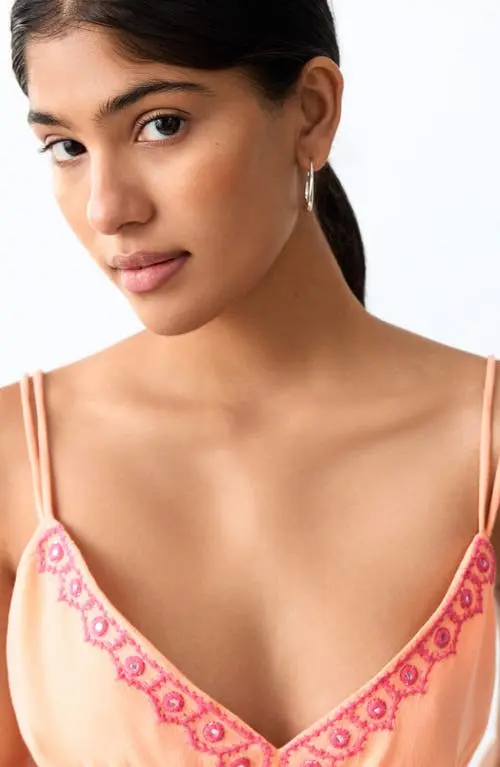 Mango Embroidered Detail Camisole With Tassel Ties