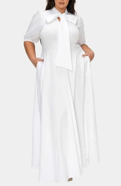 L I V D Farrah Donna Tie Neck Maxi Dress - Ivory