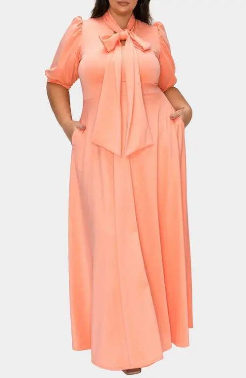 L I V D Farrah Donna Tie Neck Maxi Dress - Peach