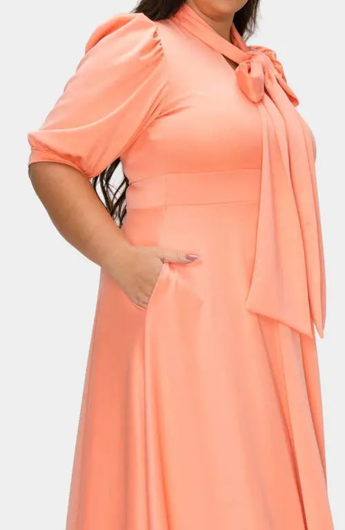 L I V D Farrah Donna Tie Neck Maxi Dress - Peach