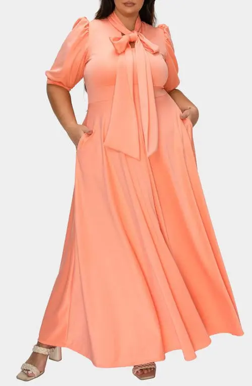 L I V D Farrah Donna Tie Neck Maxi Dress - Peach