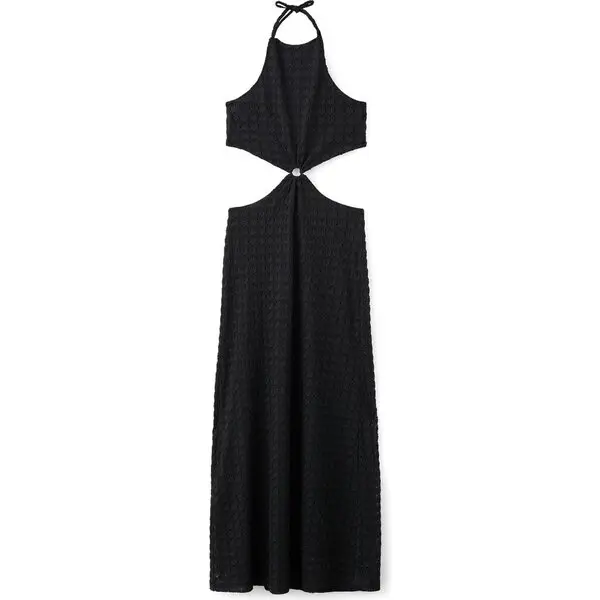 Mango Embroidered Cutout Halter Maxi Dress - Black