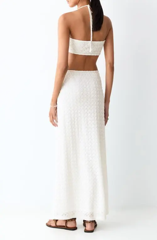 Mango Embroidered Cutout Halter Maxi Dress - Off White