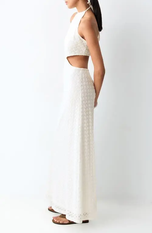 Mango Embroidered Cutout Halter Maxi Dress - Off White